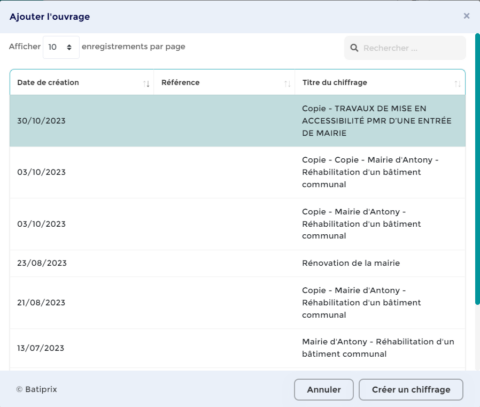 Guide d'utilisation de Batiprix Web Chiffrage
