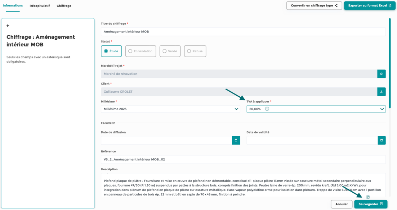 Guide d'utilisation de Batiprix Web Chiffrage